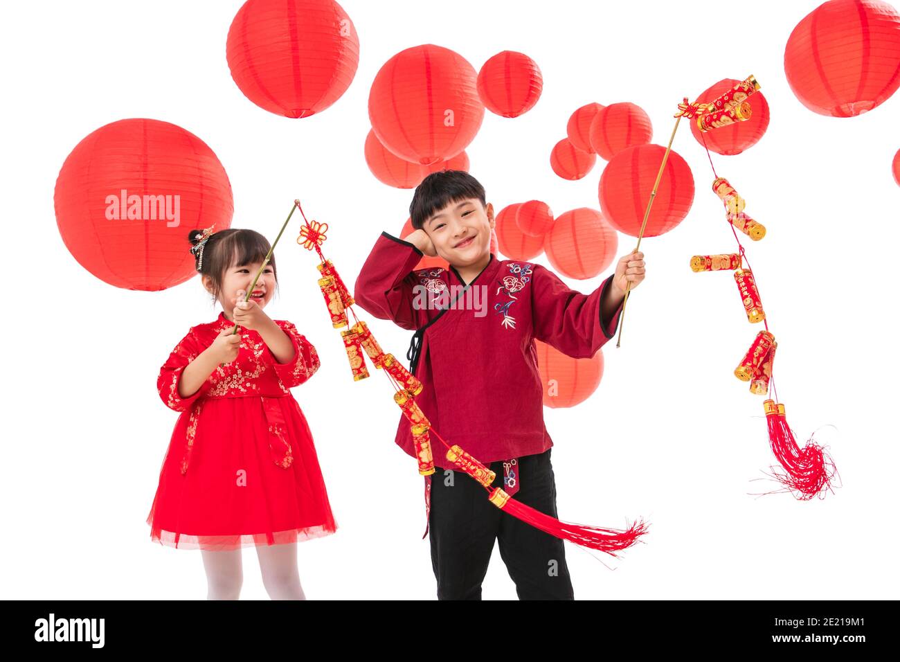 Set off firecrackers in the New Year happy boys and girls Stock Photo ...