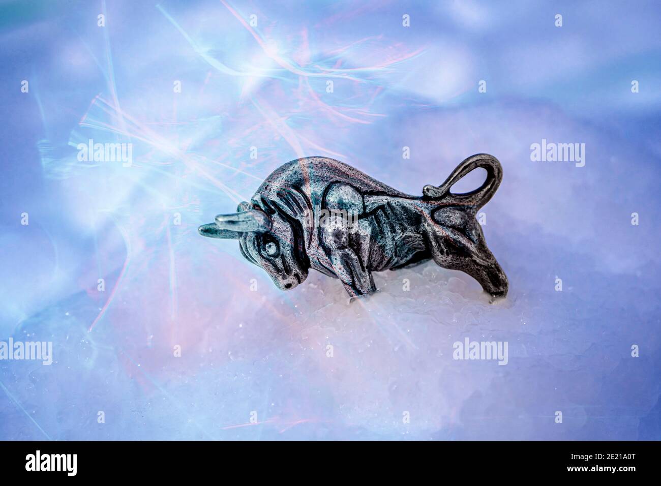 Soft focus. Bull symbol of the year 2021. Year of the white metal bull ...