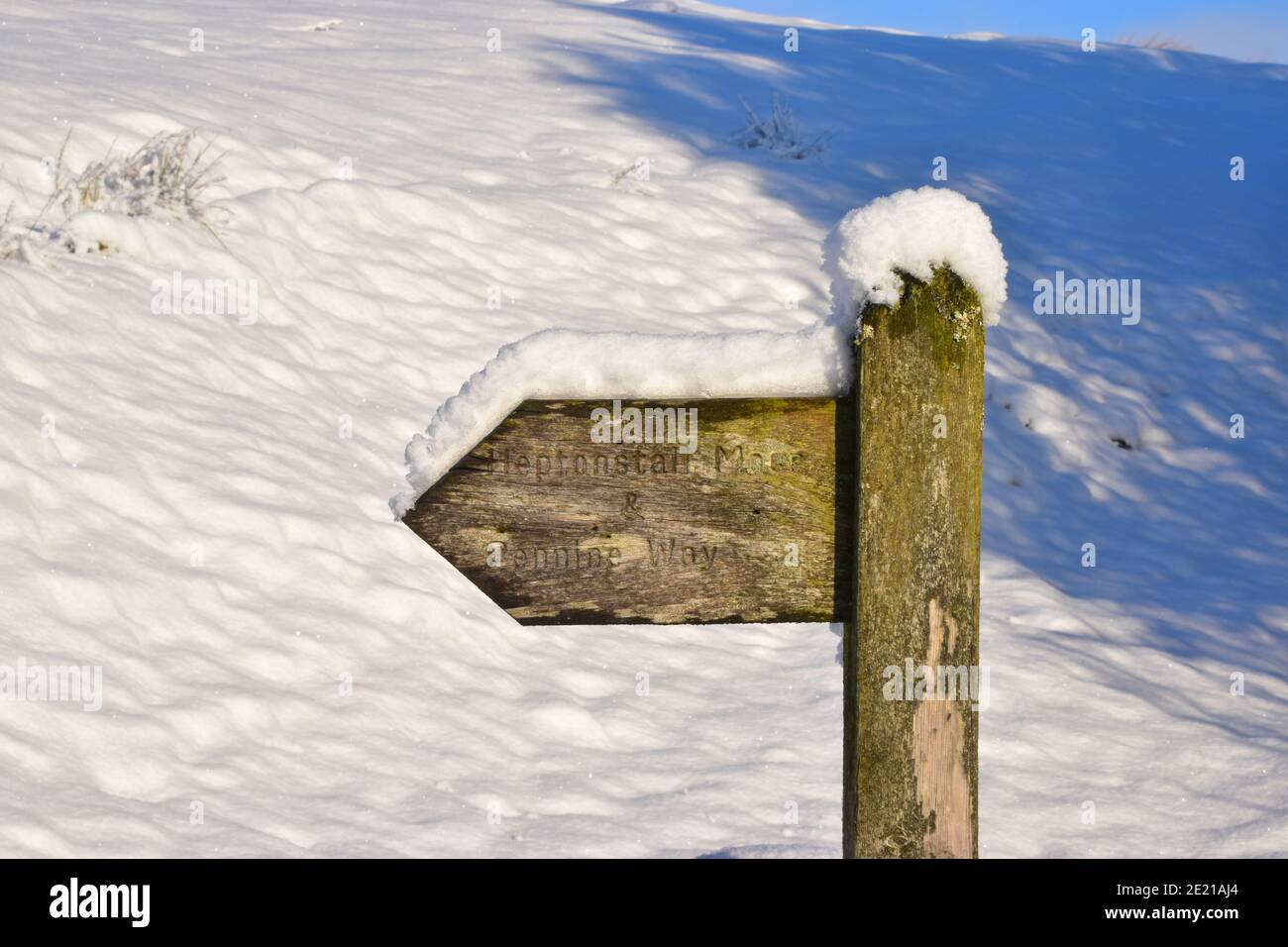 Winter Wonderland, Signpost in snow, Heptonstall Moor, above Hardcastle ...