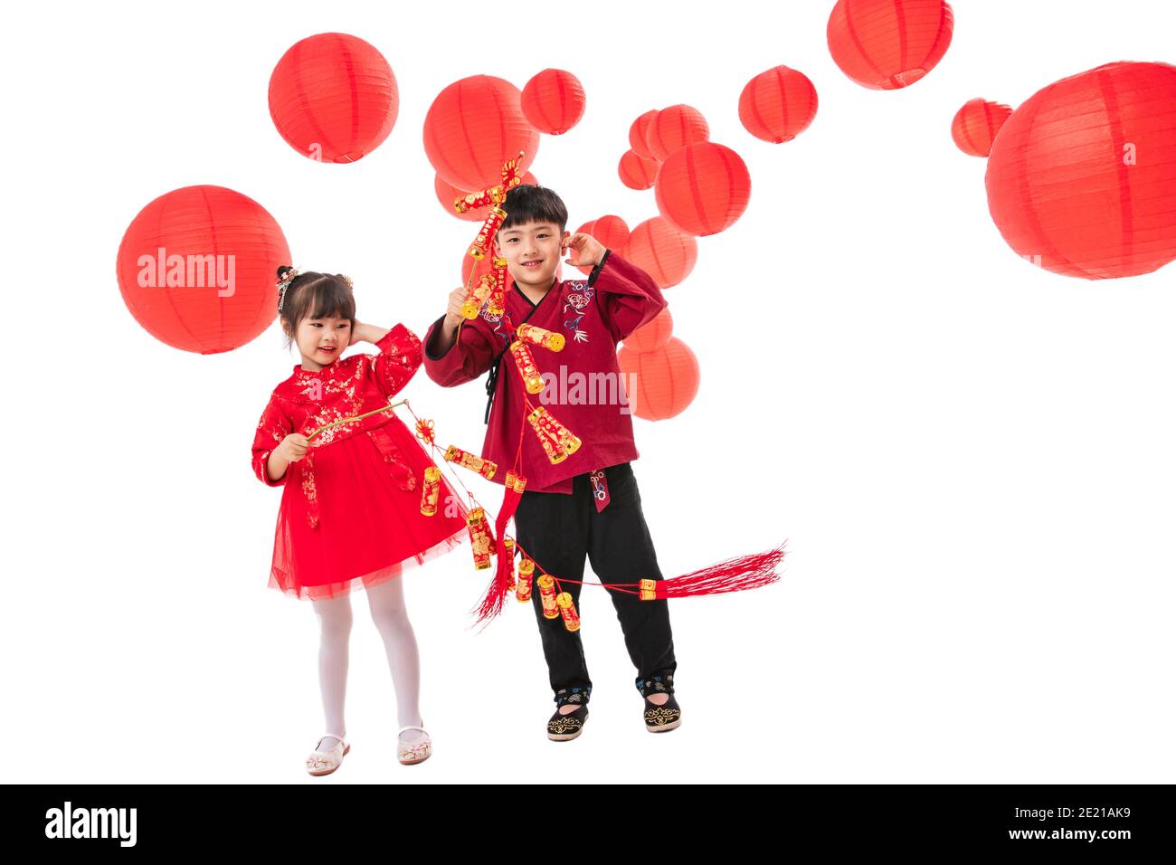 Set off firecrackers in the New Year happy boys and girls Stock Photo ...