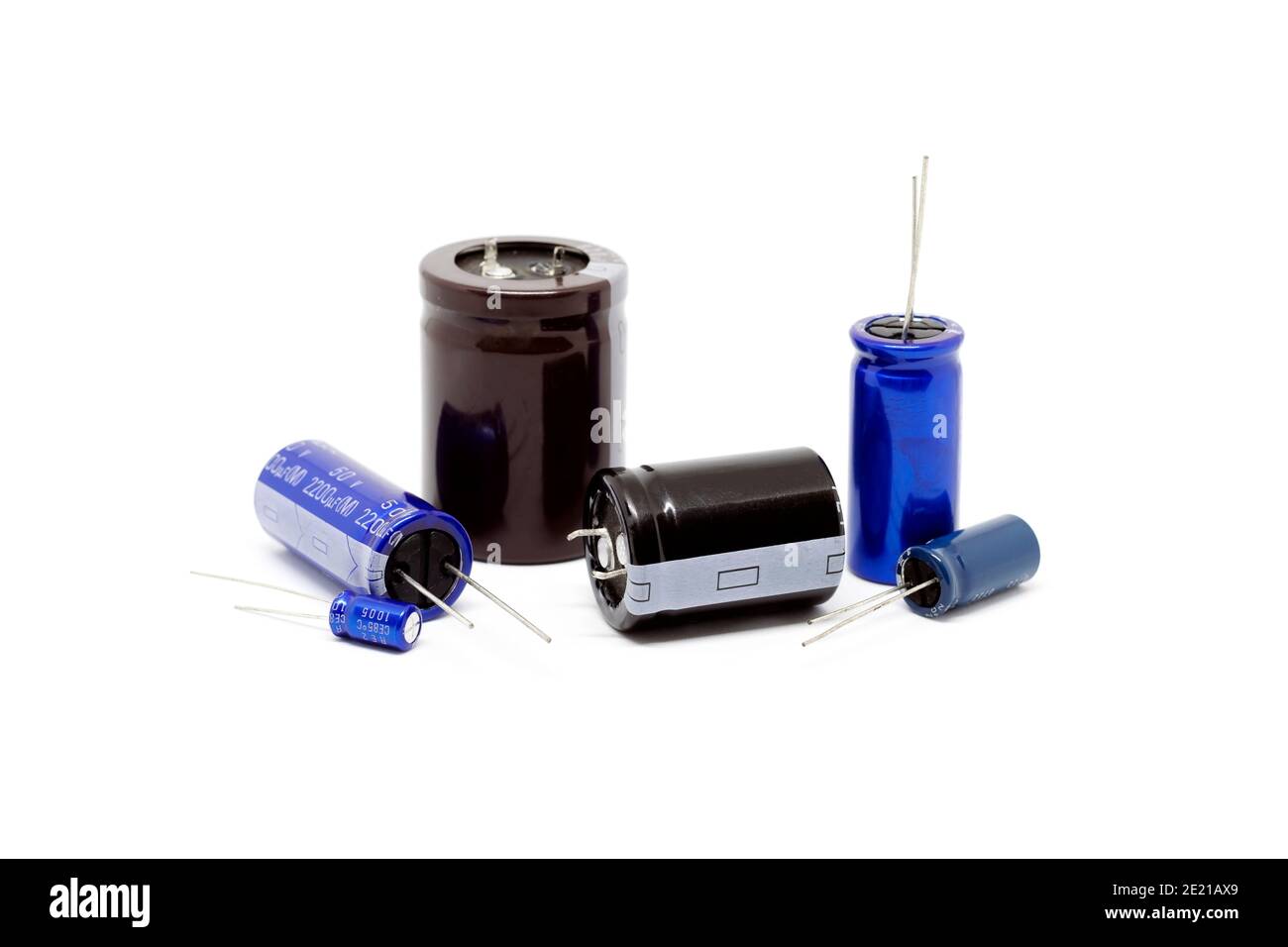 Group of capacitors different sizes isolated on white background Stock ...