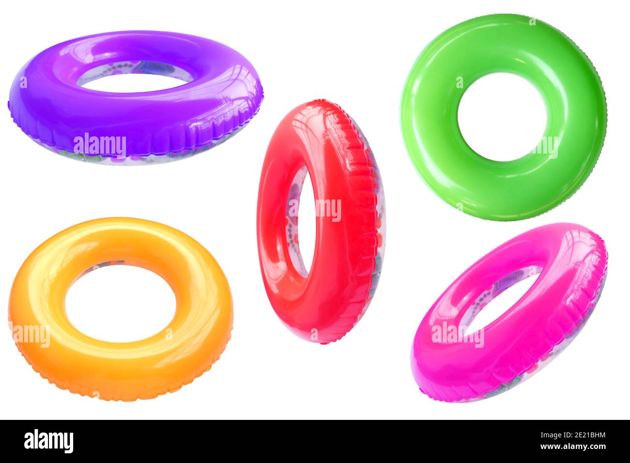 Group of multicolored plastic swim ring isolated on white background ...