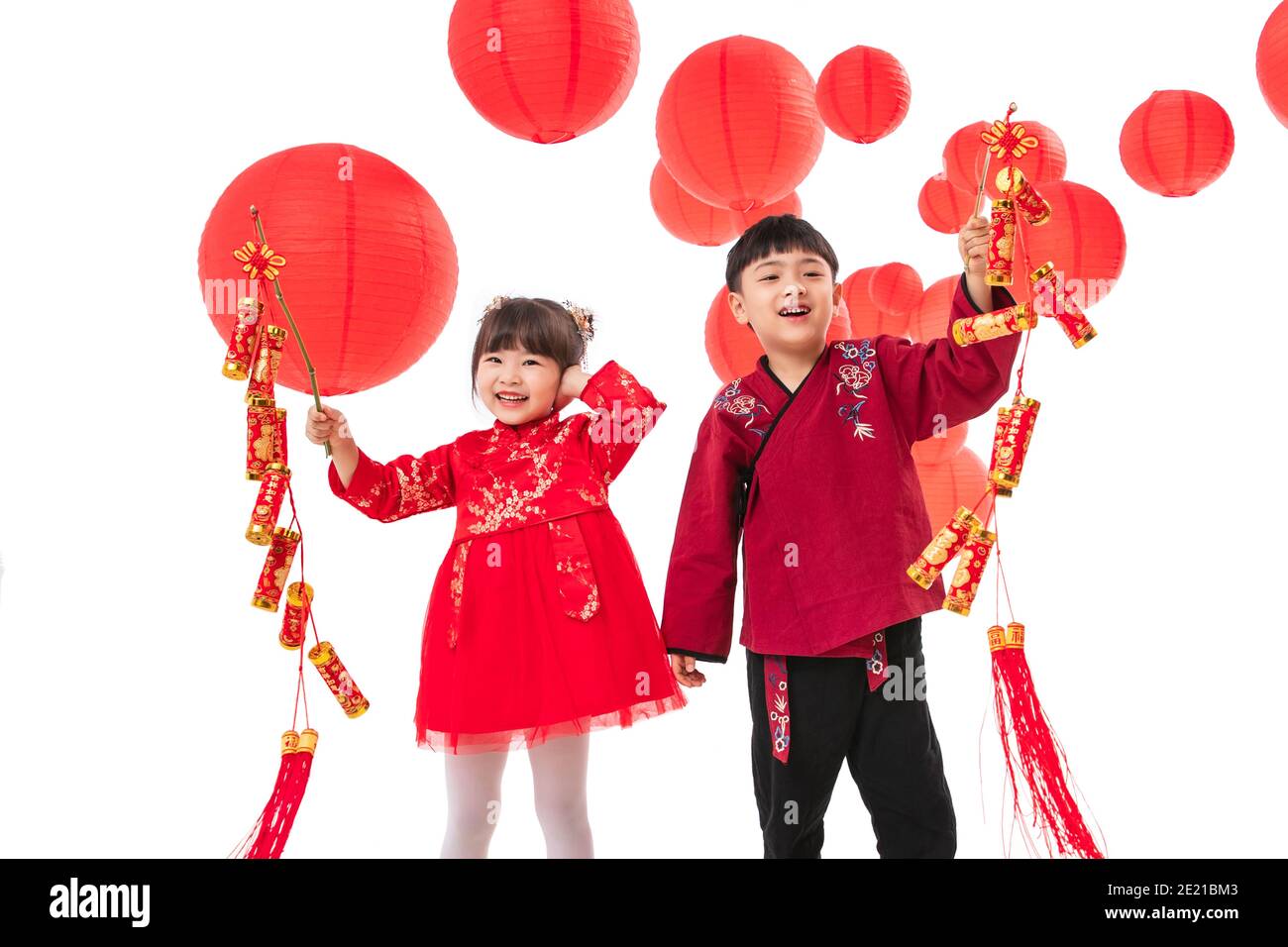 Set off firecrackers in the New Year happy boys and girls Stock Photo ...