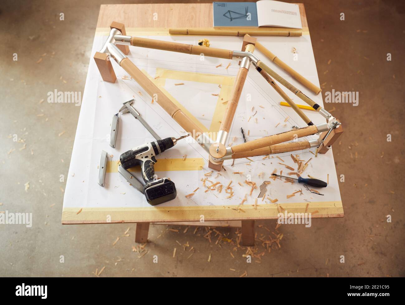 Hand Built Sustainable Bamboo Bicycle Frame Being Assembled In Workshop ...
