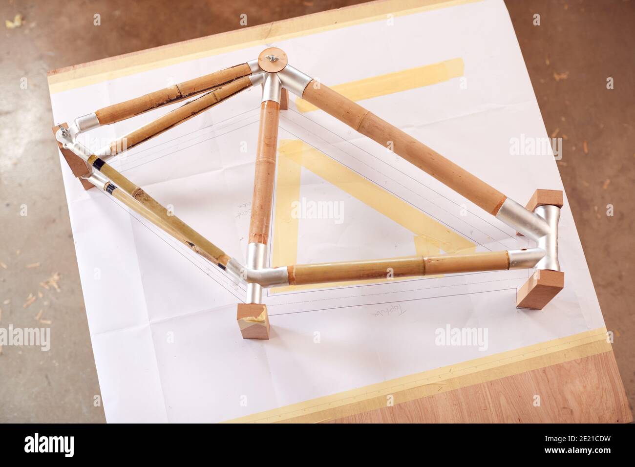 Hand Built Sustainable Bamboo Bicycle Frame Being Assembled In Workshop ...