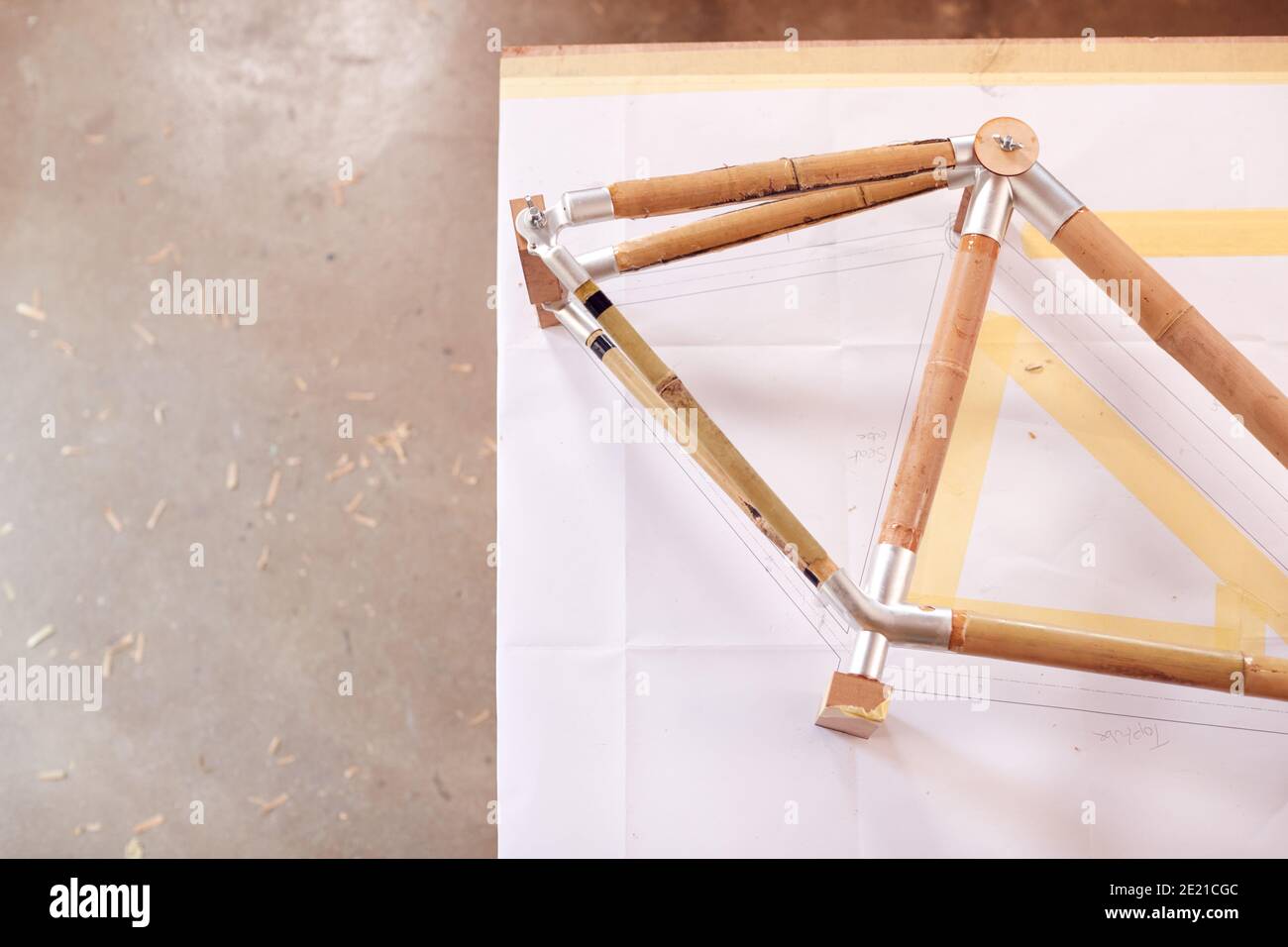 Hand Built Sustainable Bamboo Bicycle Frame Being Assembled In Workshop ...