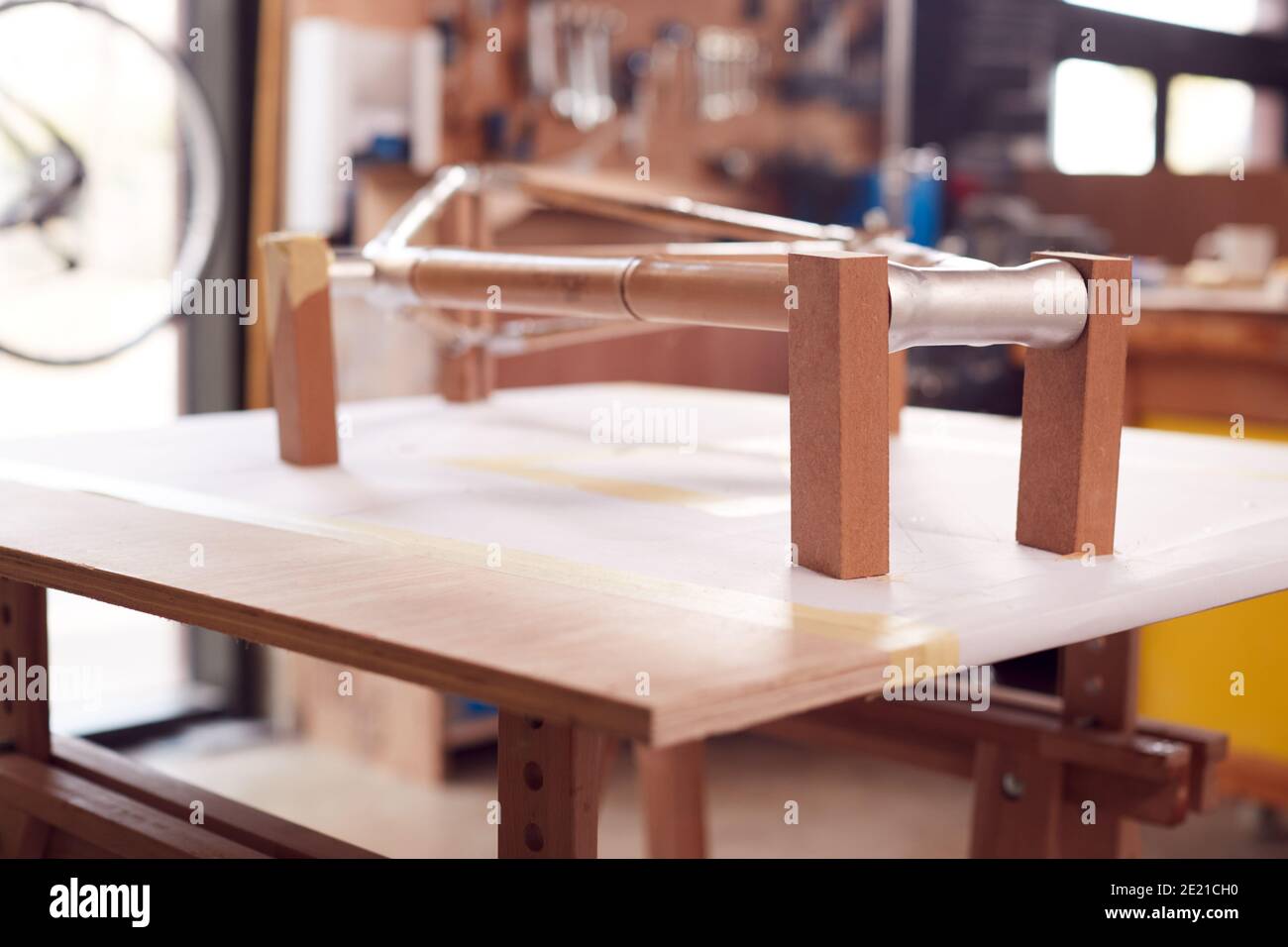 Hand Built Sustainable Bamboo Bicycle Frame Being Assembled In Workshop ...