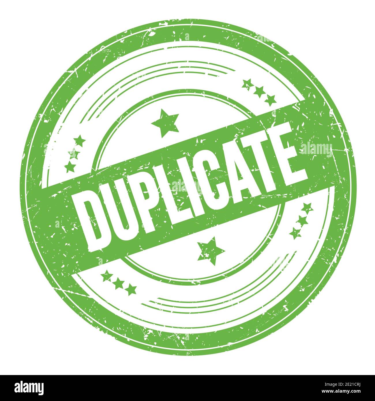 DUPLICATE text on green round grungy texture stamp Stock Photo - Alamy