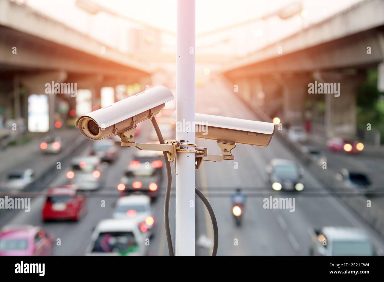 Closeup of traffic security camera surveillance (CCTV) on the road in ...