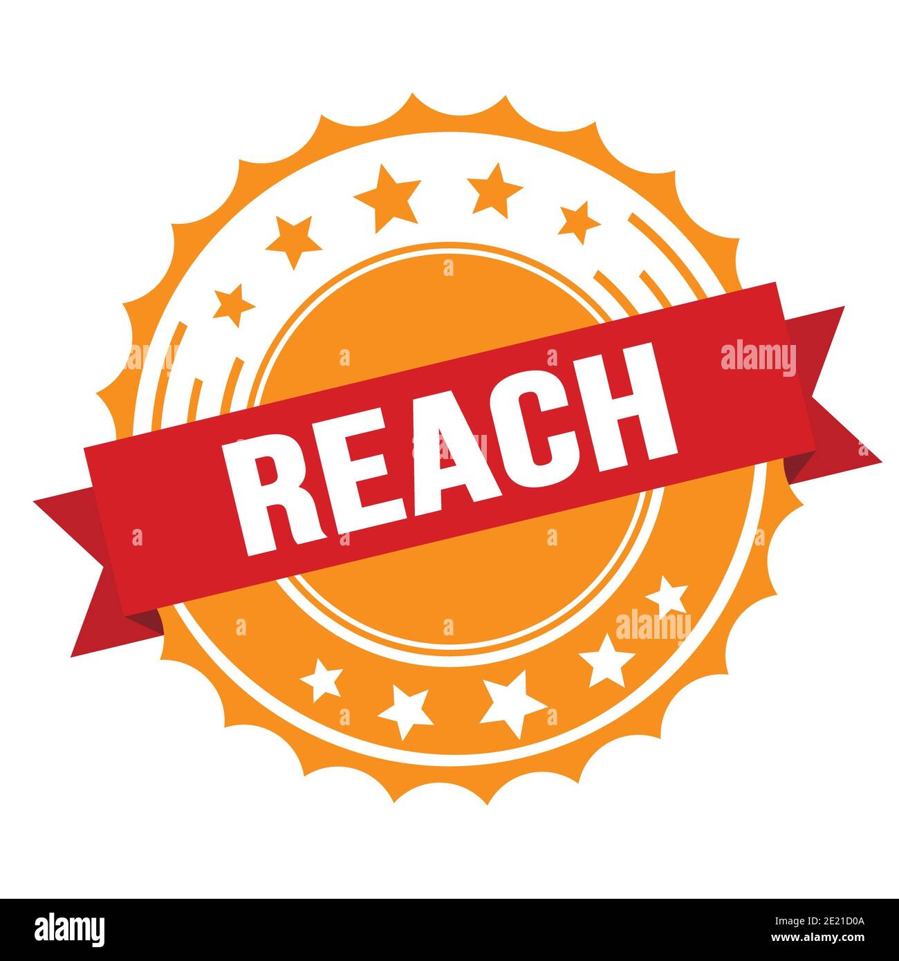 REACH text on red orange ribbon badge stamp Stock Photo - Alamy