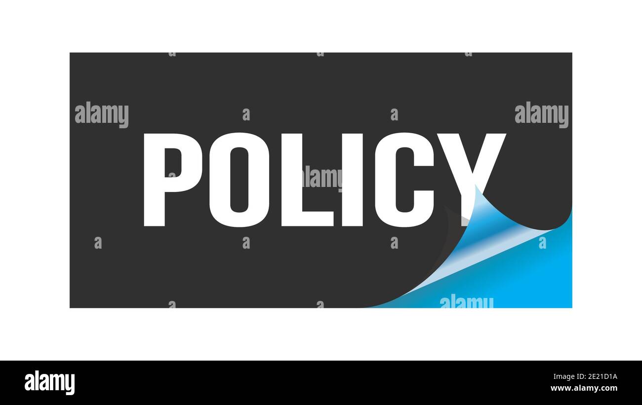 POLICY text written on black blue sticker stamp Stock Photo - Alamy