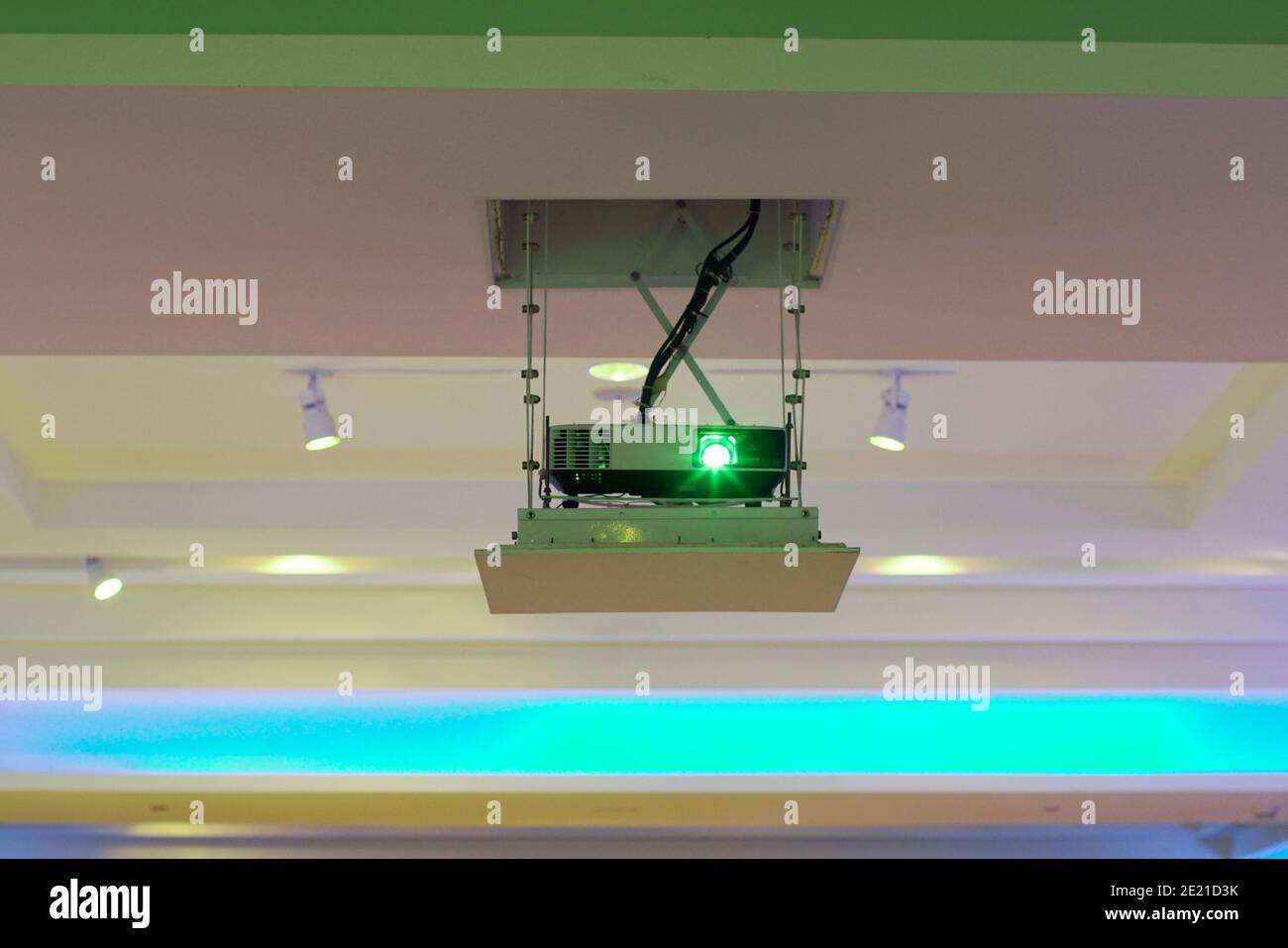 Projector installed on the ceiling of hotel conference room Stock Photo ...