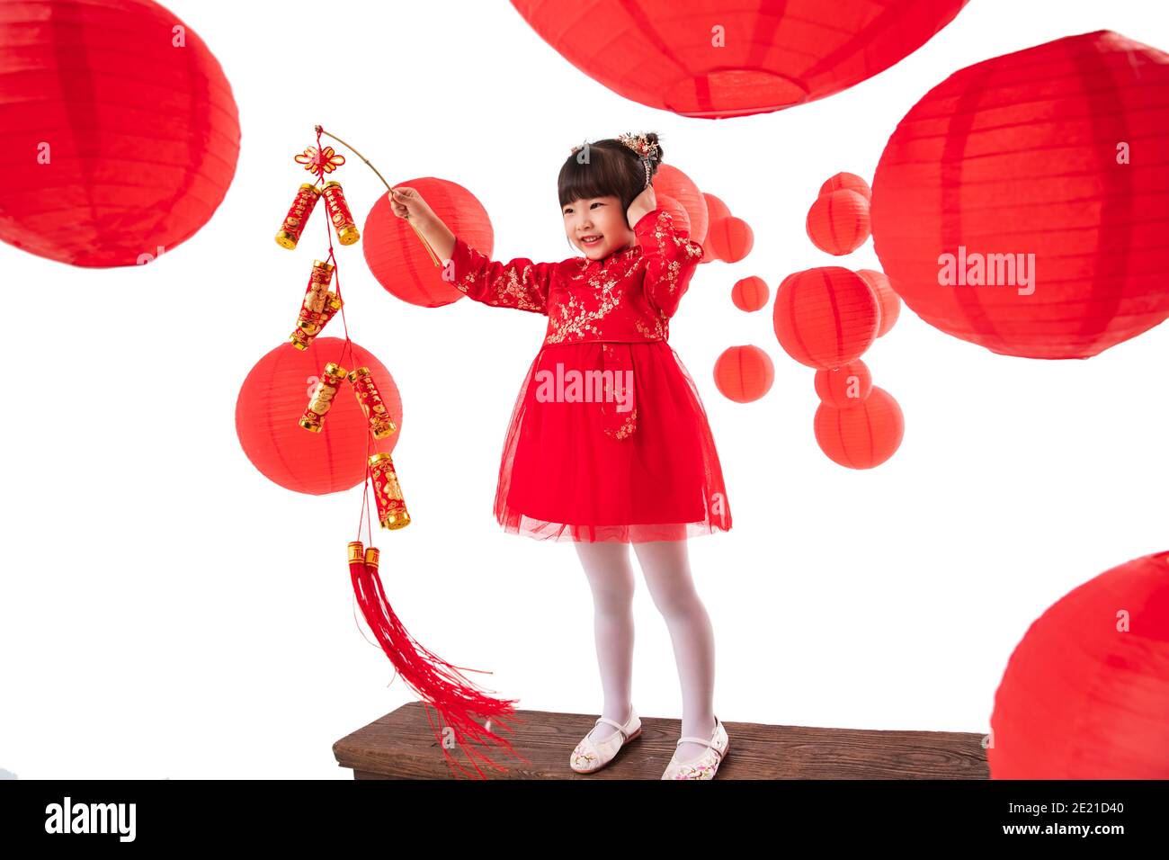 Set off firecrackers in the New Year of happy little girl Stock Photo ...