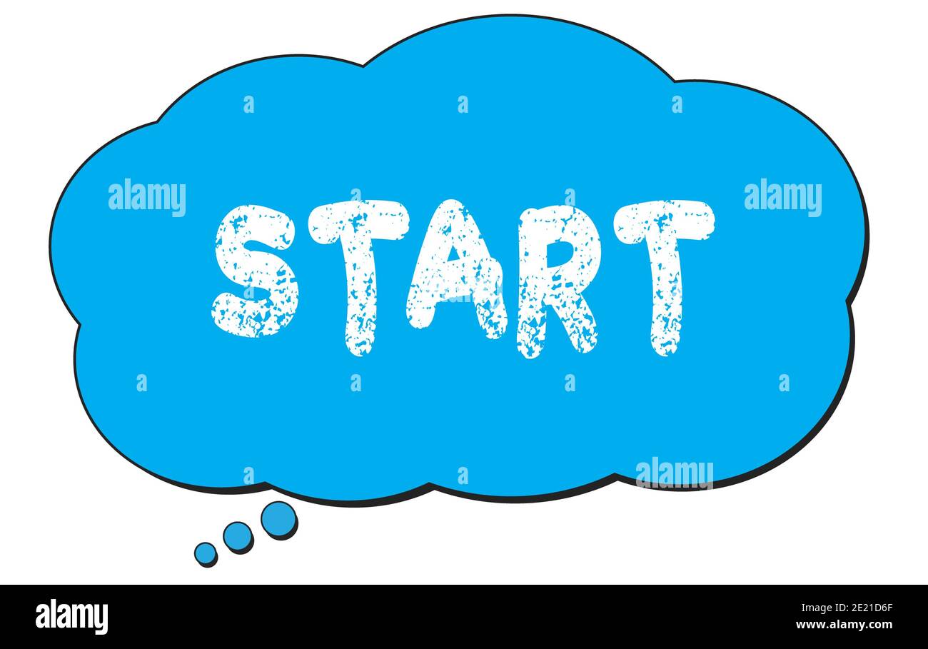 START text written on a blue thought cloud bubble Stock Photo - Alamy