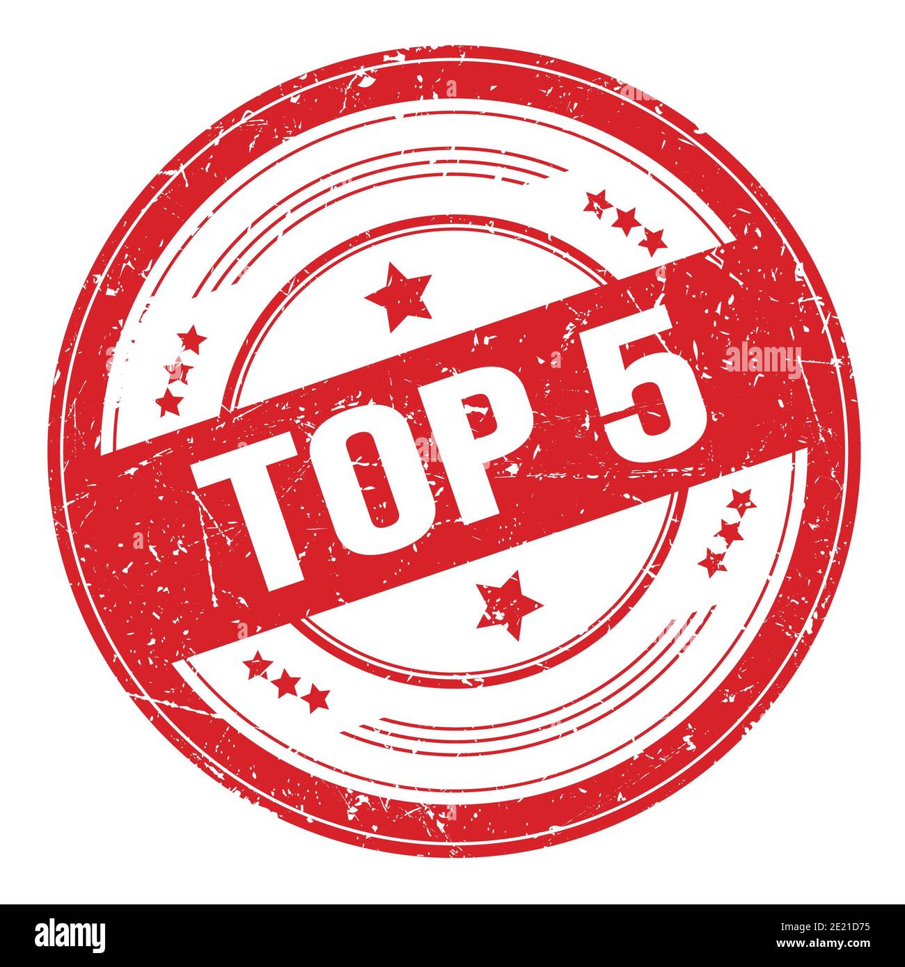 TOP 5 text on red round grungy texture stamp Stock Photo - Alamy