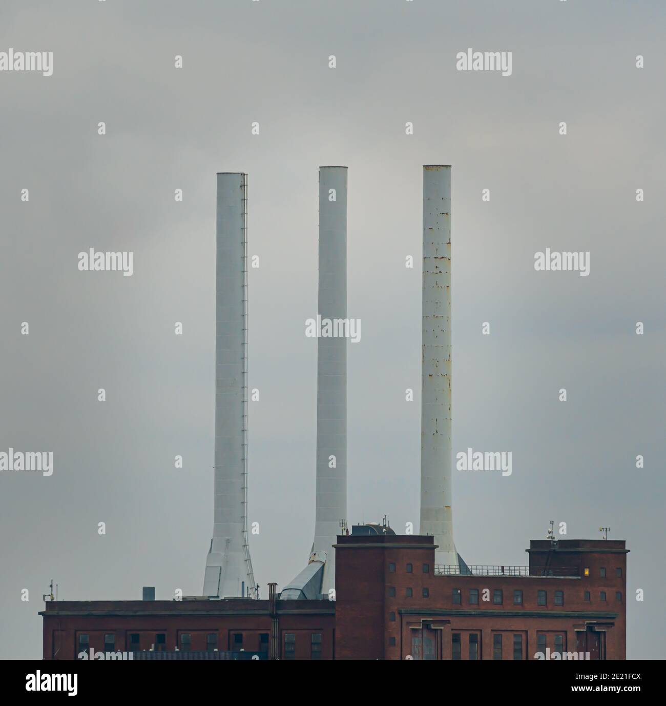 Industrial coal power plant with three large smokestacks Stock Photo ...