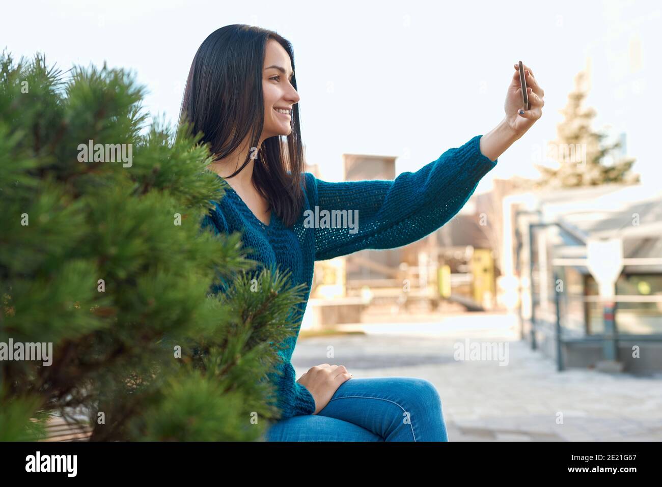 Side view of female taking a selfie hi-res stock photography and images ...
