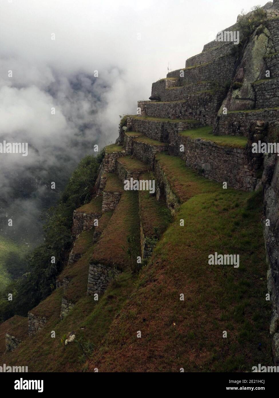 Machu Picchu frames with a view of Huayna Picchu Sacred Valley in Peru ...