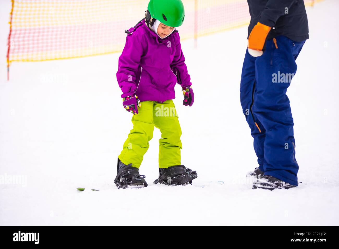 At Cold Winder Day at Mountain Ski Resort Father Teaching Little ...