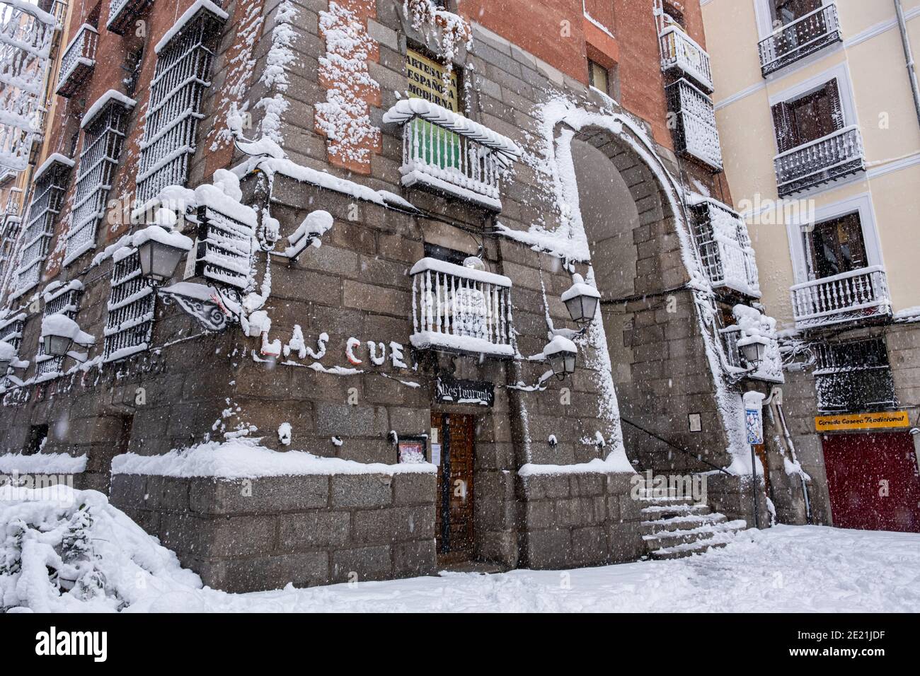 Spain, Madrid; January 9 2021: Snow storm "Filomena" in the Madrid down ...