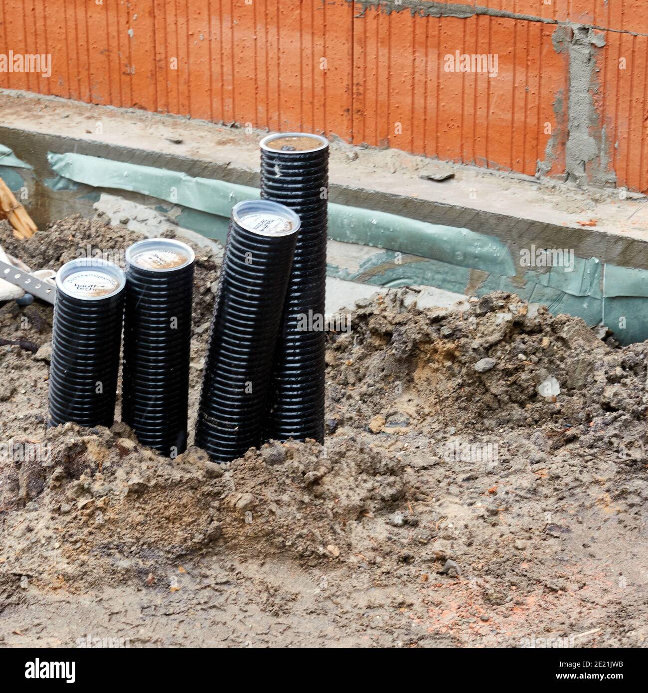 Underground empty pipes for the disposal lines and supply lines on a ...