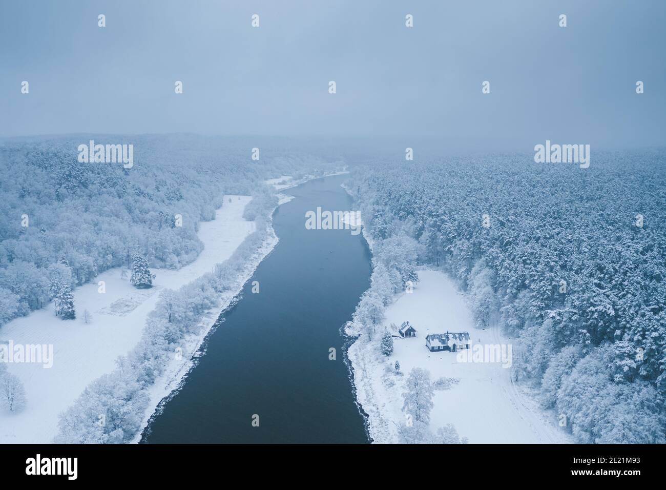 White winter background with Neris river, aerial picture Stock Photo ...