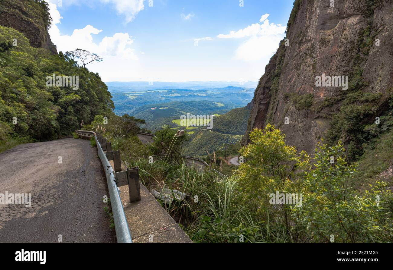 Landscape of hills covered in forests under the sunlight in Brazil ...