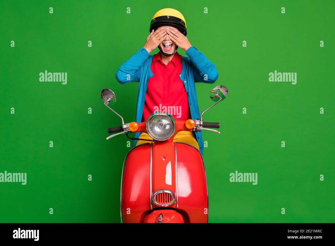 Photo of young beautiful smiling playful cheerful cute girl cover eyes ...