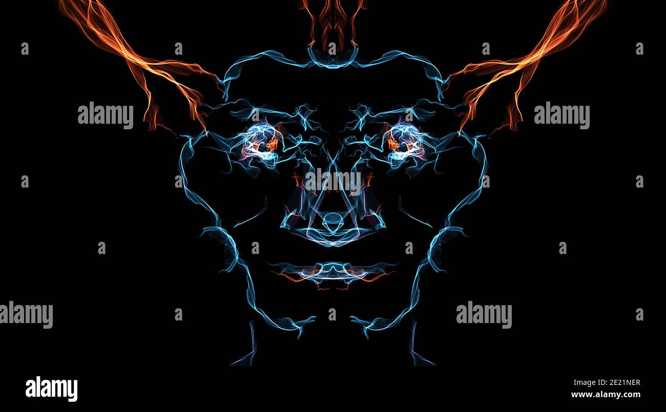 Abstract fractal colorful devil, demon head on black background ...