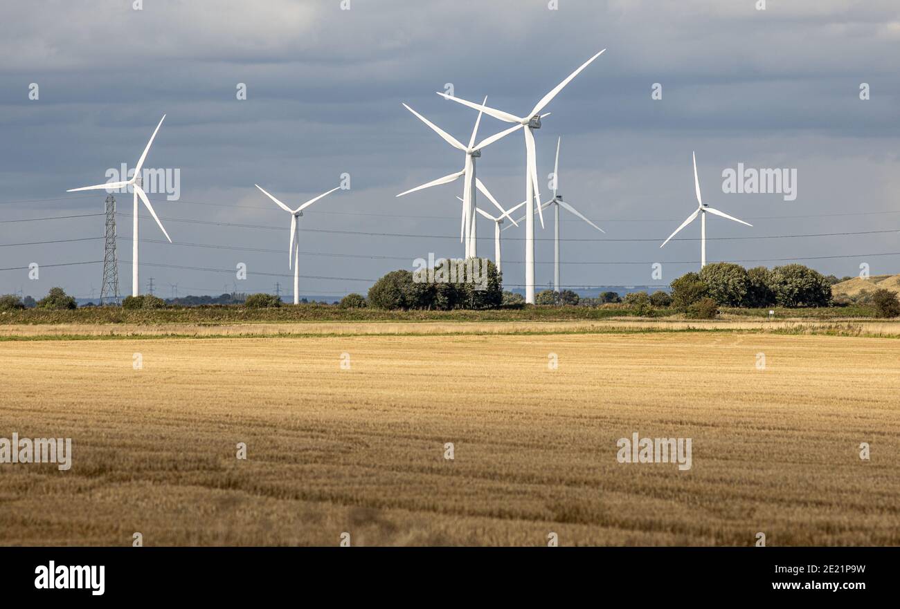 Wind Turbines at a windfarm in Lincolnshire part of the UK renewable ...
