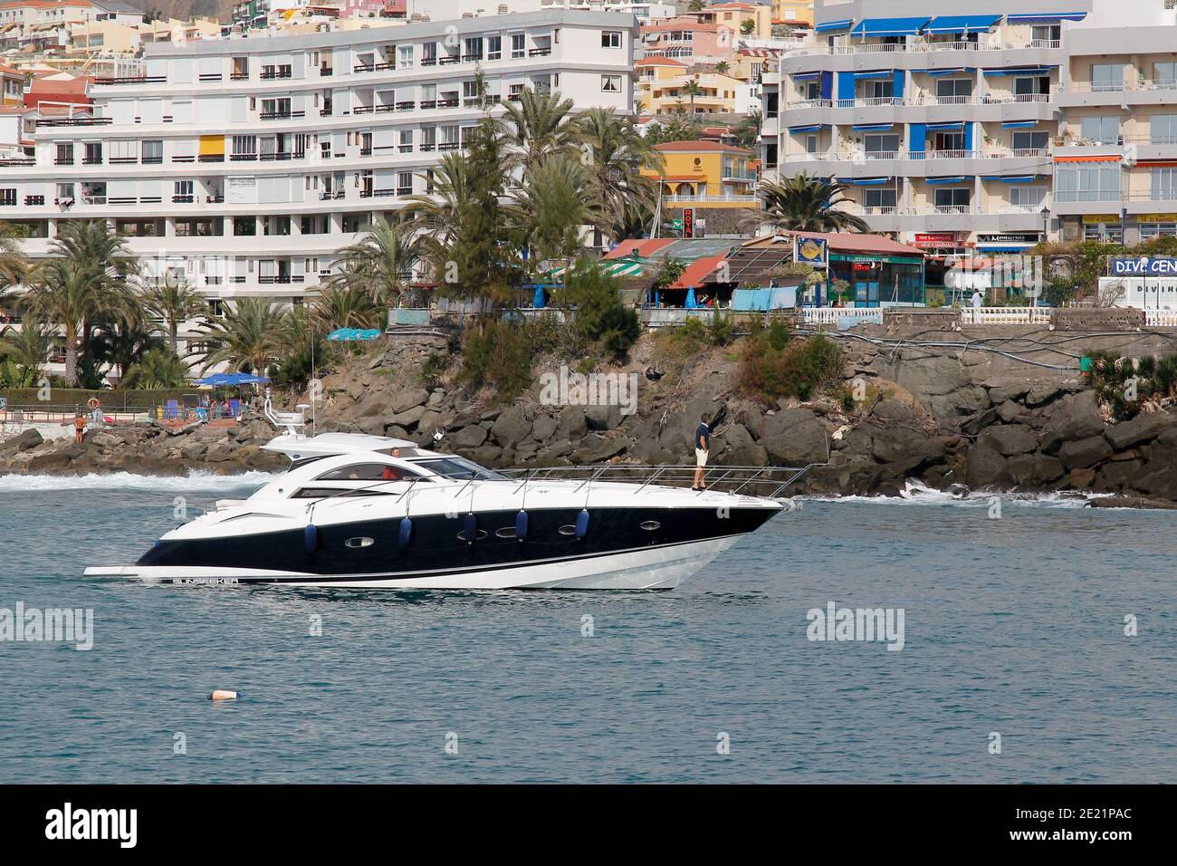 Black speedboat in Mediterranean around Gran Canaria Island Spain Stock ...