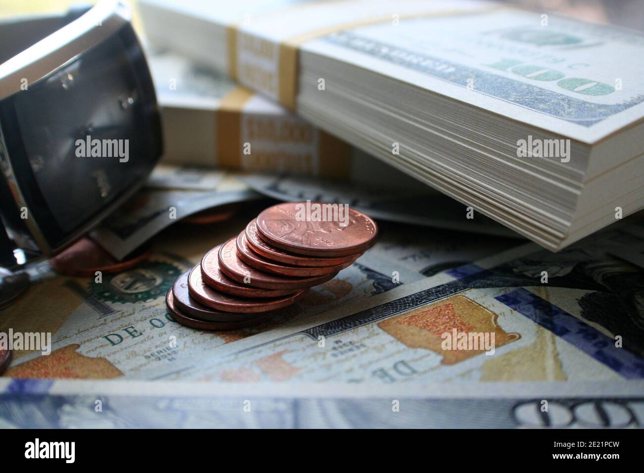 Affluence Concept With Money & Dress Watch High Quality Stock Photo - Alamy