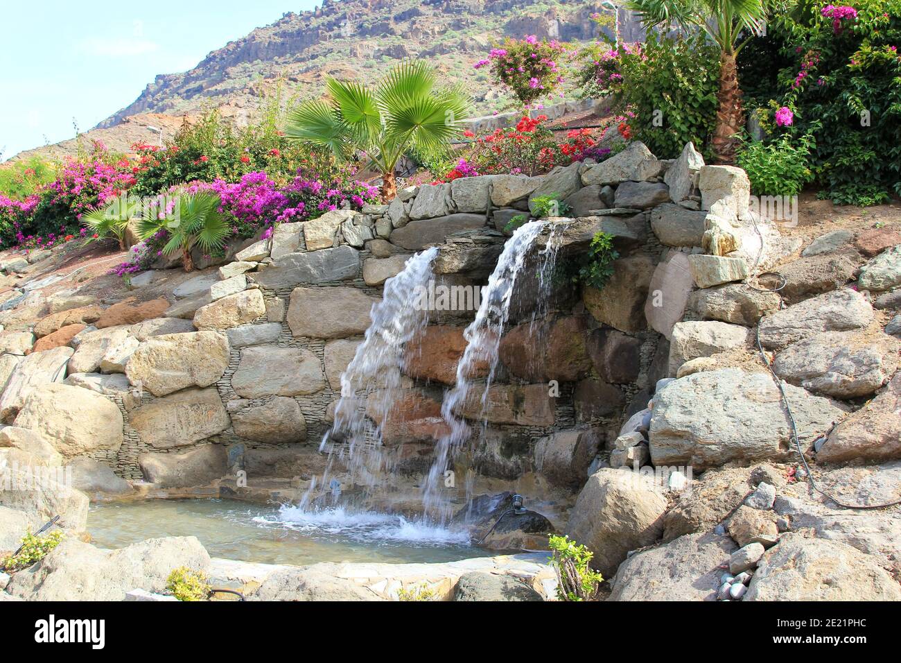 Colorful waterfall and plants in Gran Canaria Island Spain Stock Photo ...