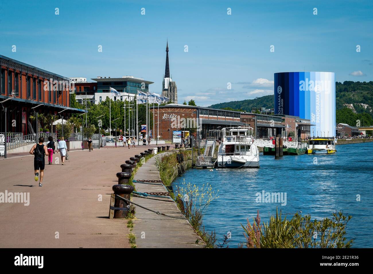 Rouen (Normandy, northern France): quays along the River Seine. On the ...