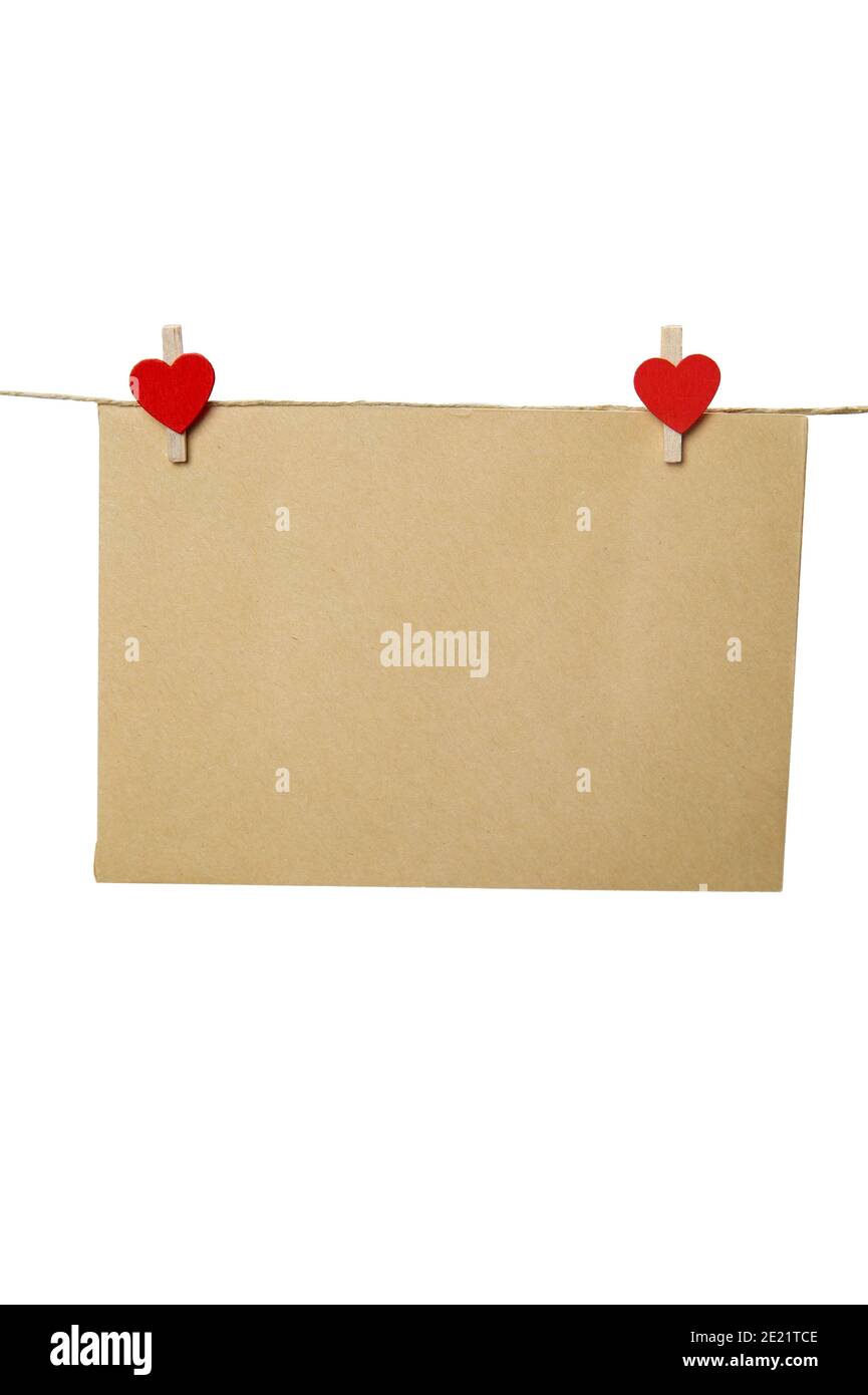 Blank empty envelope, paper sheet or card for invitation and red hearts ...