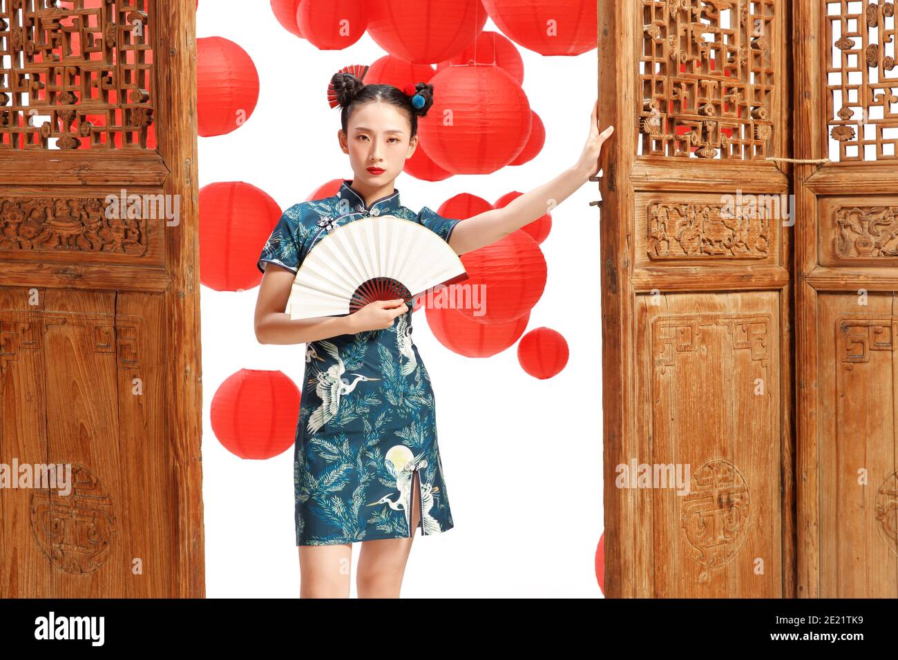 Beautiful woman with a fan Stock Photo - Alamy