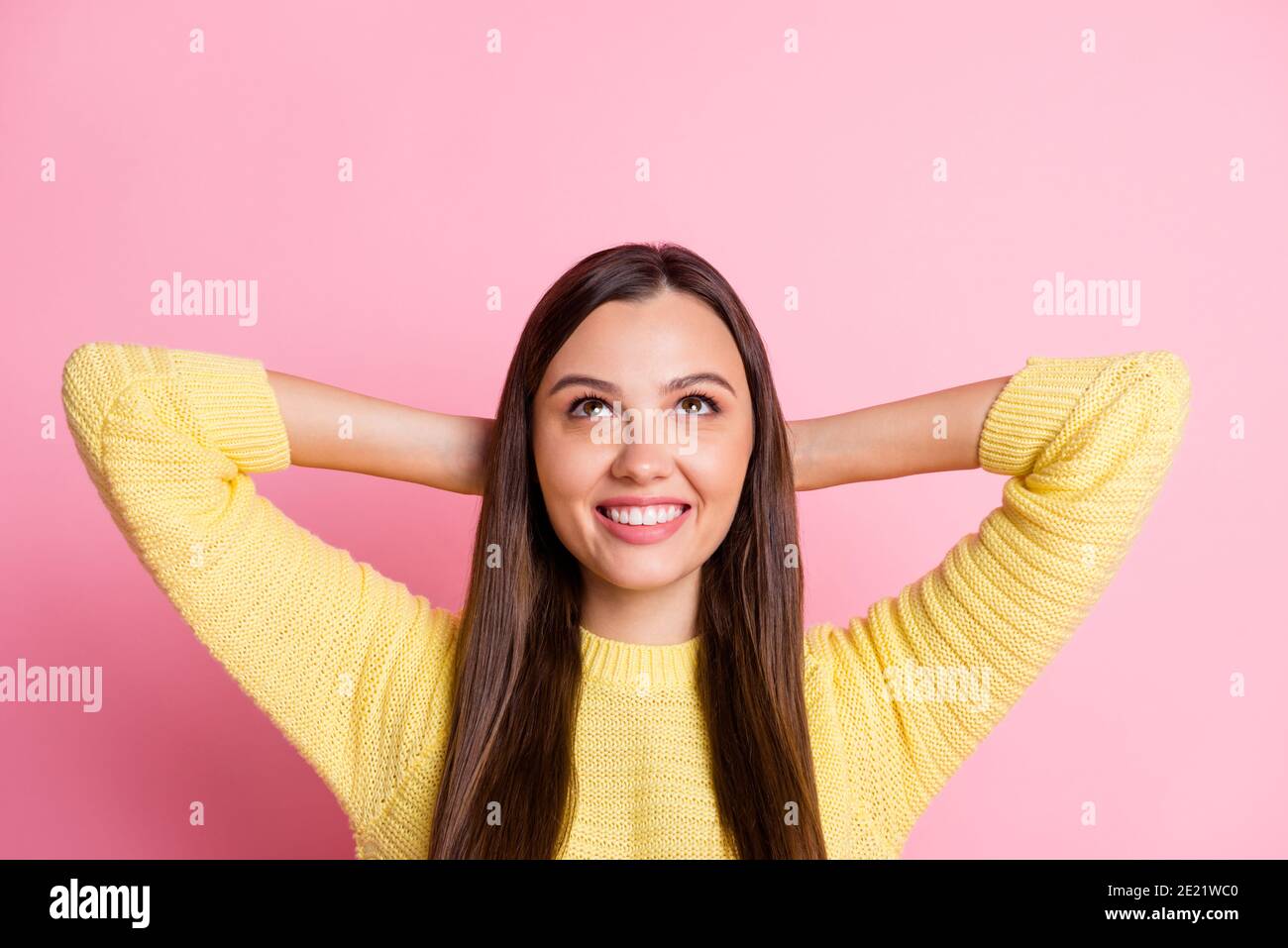 Top high angle view photo of young relaxed smiling cheerful positive ...