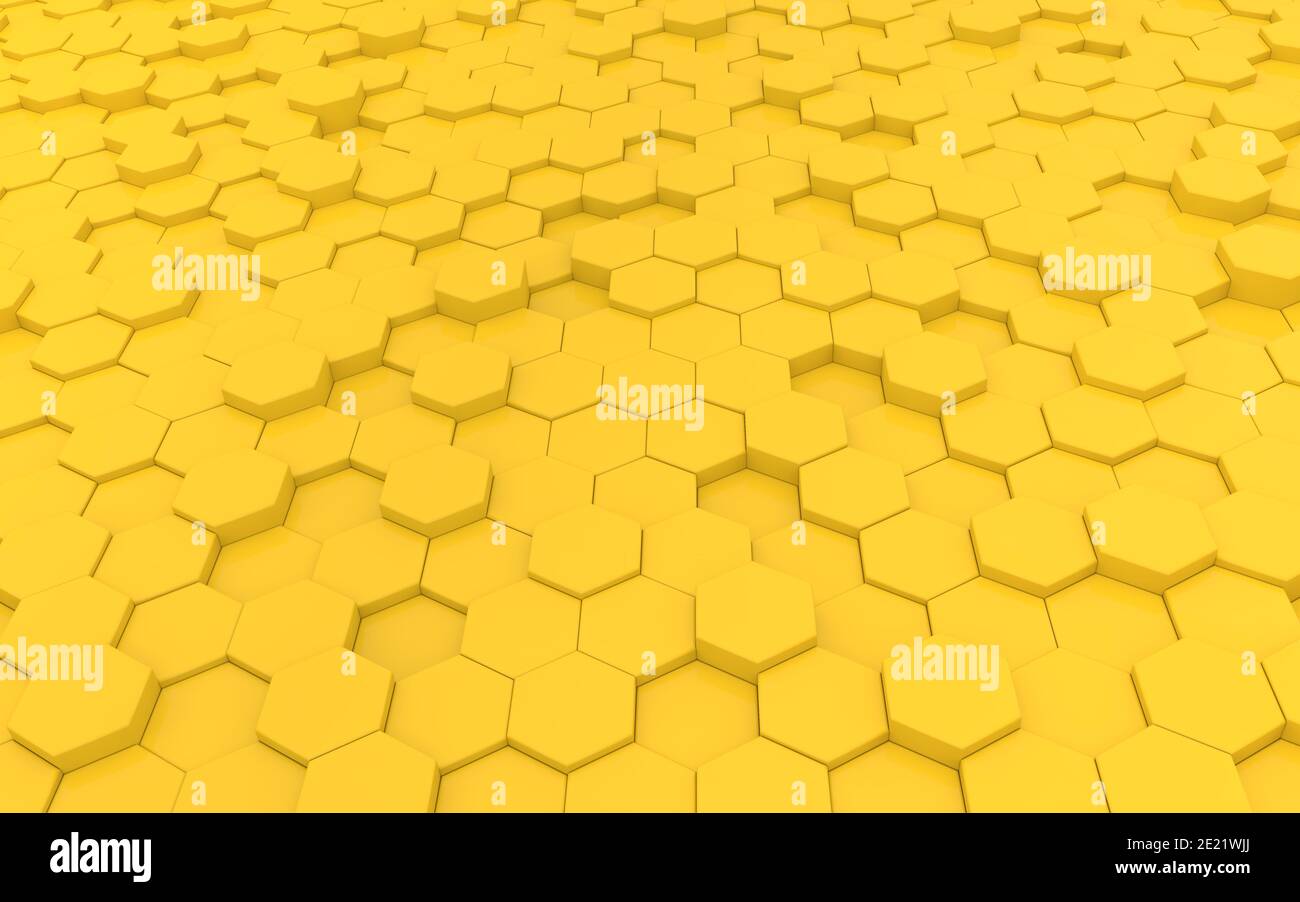 Yellow solid background of geometric hexagons. 3d render illustration ...