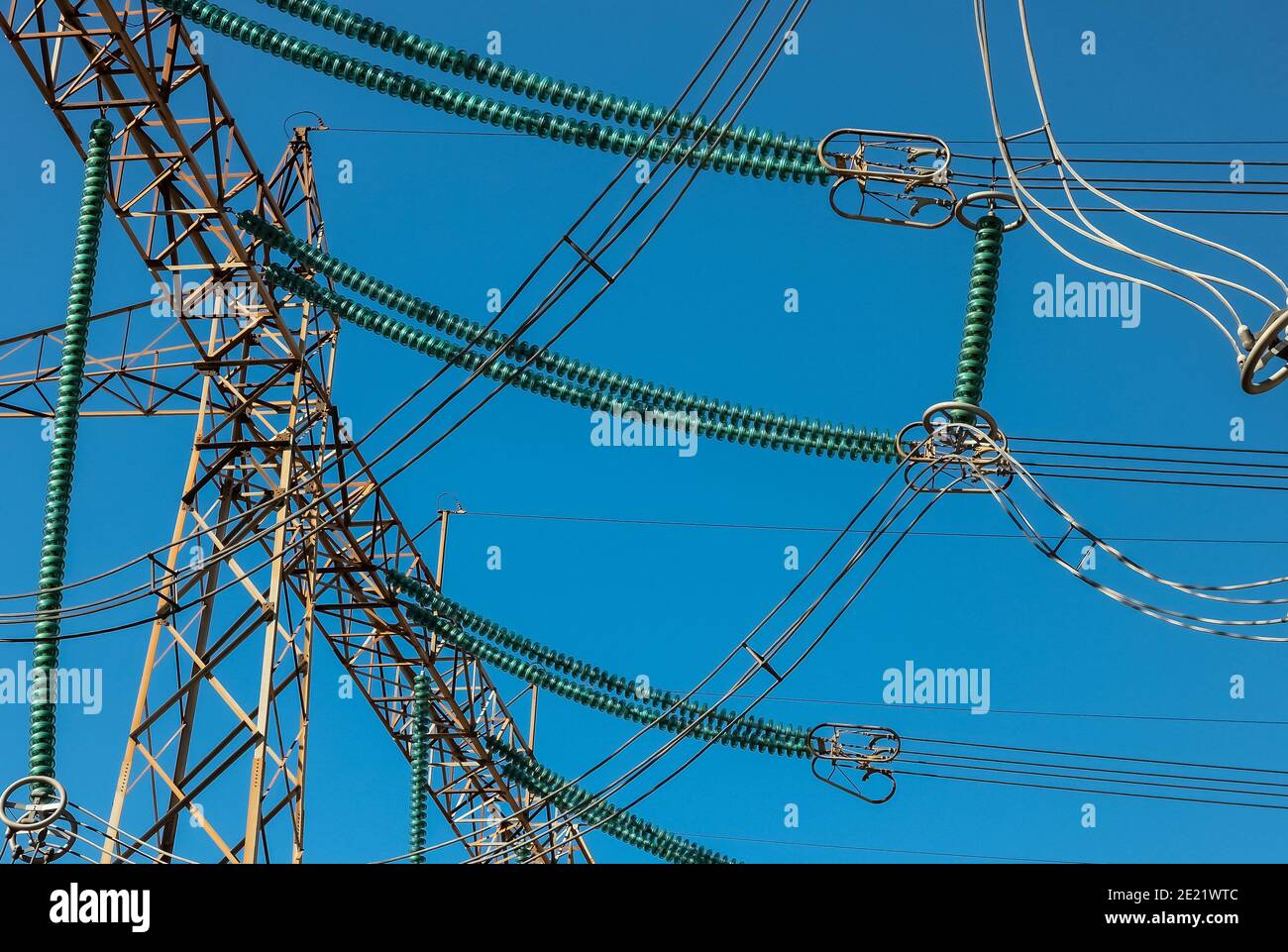 Electricity generation and distribution pylons with power lines Stock Photo - Alamy