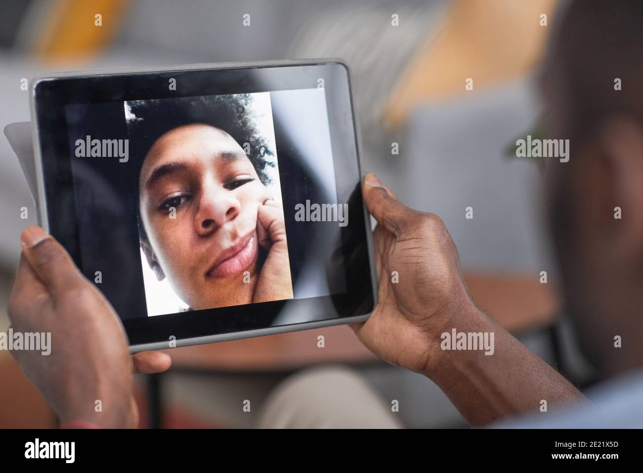 African american teen boy video call hi-res stock photography and ...