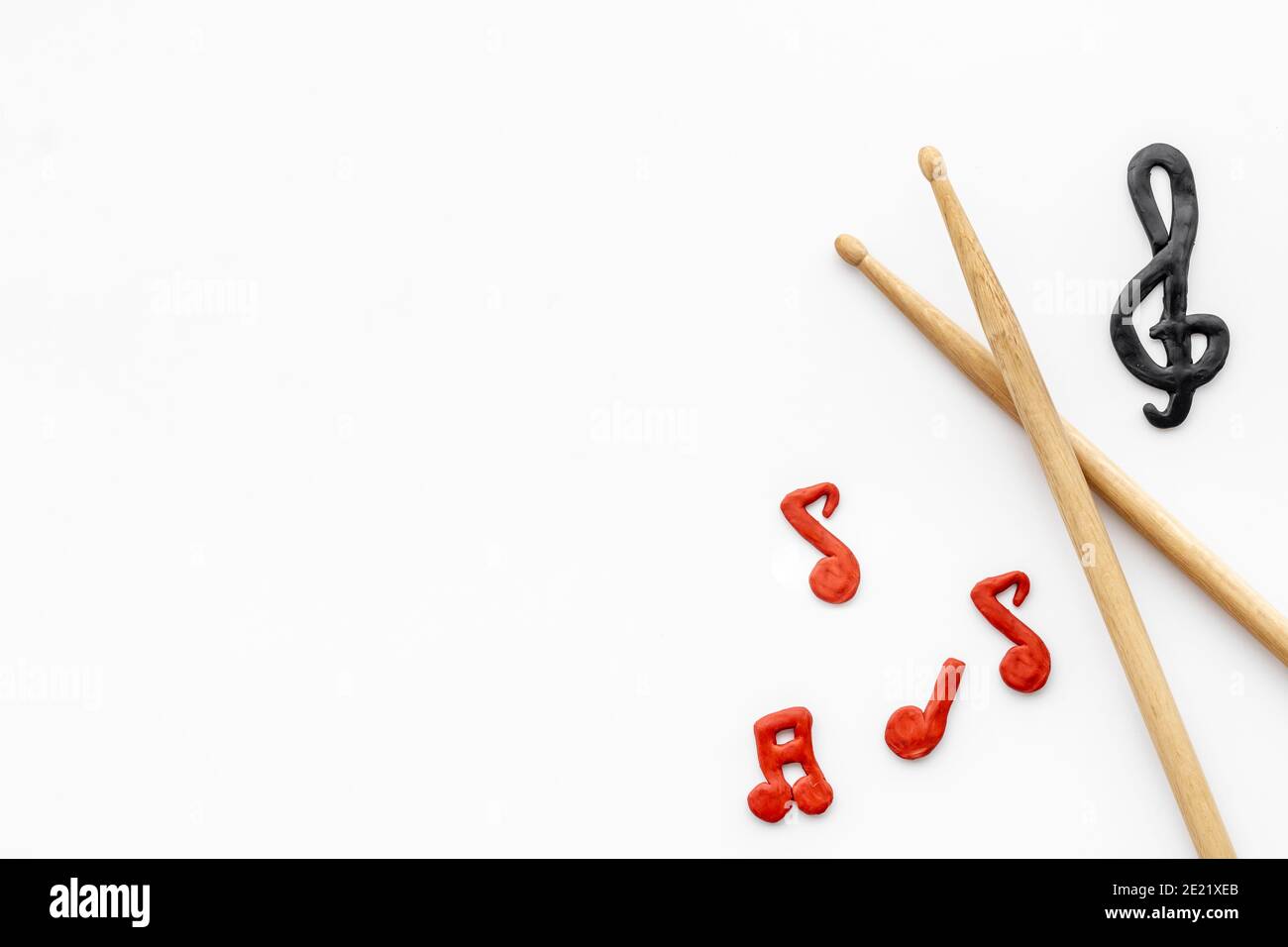 Drum sticks with music notes, overhead view. Music background Stock ...
