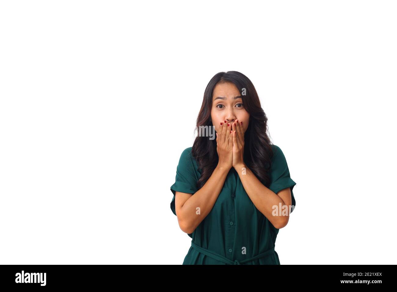 Asian girl is surprised she is excited.White background studio Stock ...