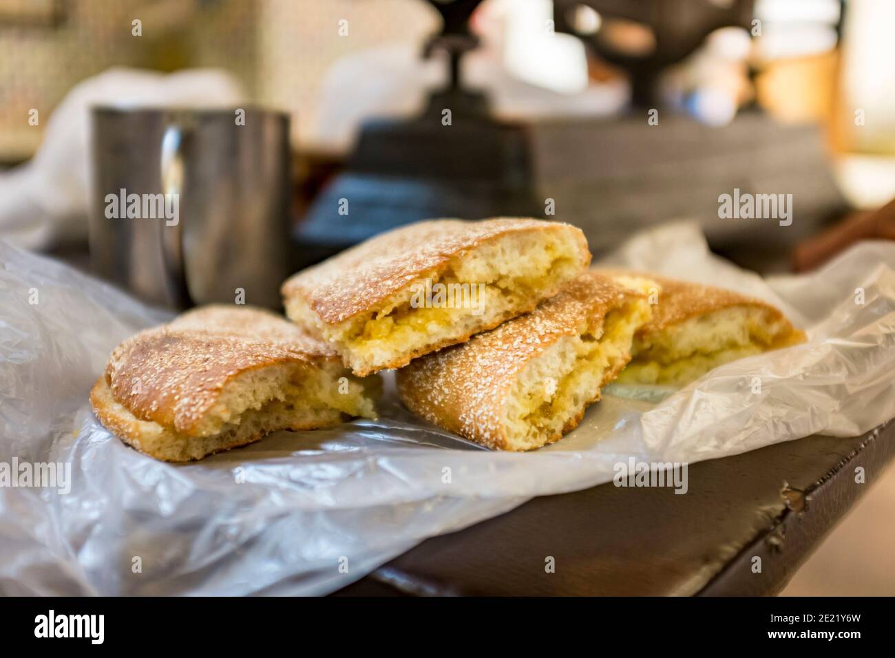 Honey and smen sandwich ready to be eaten in the Medina of Fez, Morocco ...