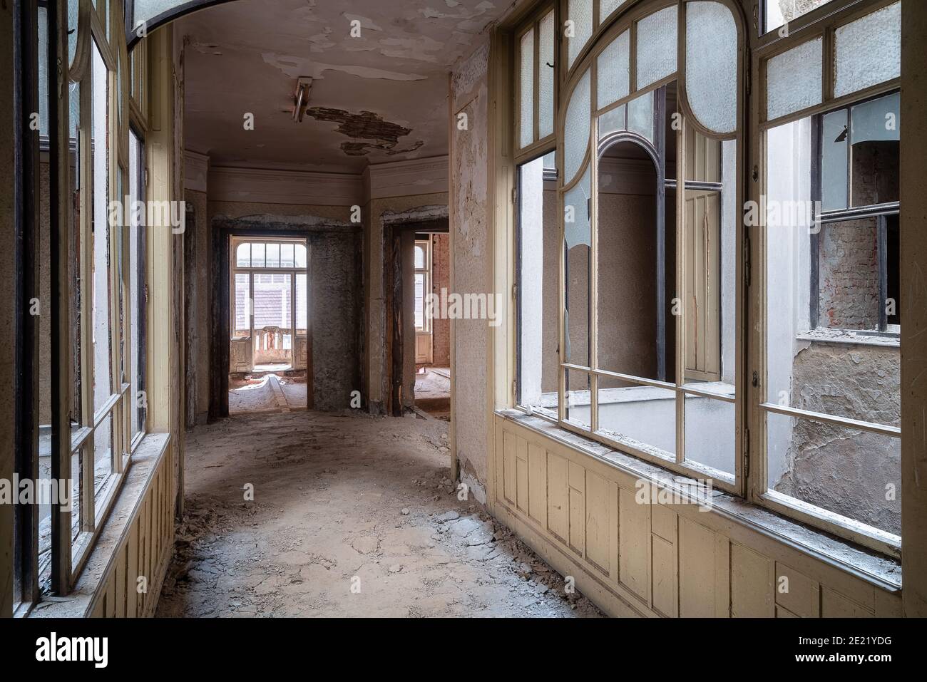 Hallway or Corridor in an Abandoned Derelict Building Stock Photo - Alamy
