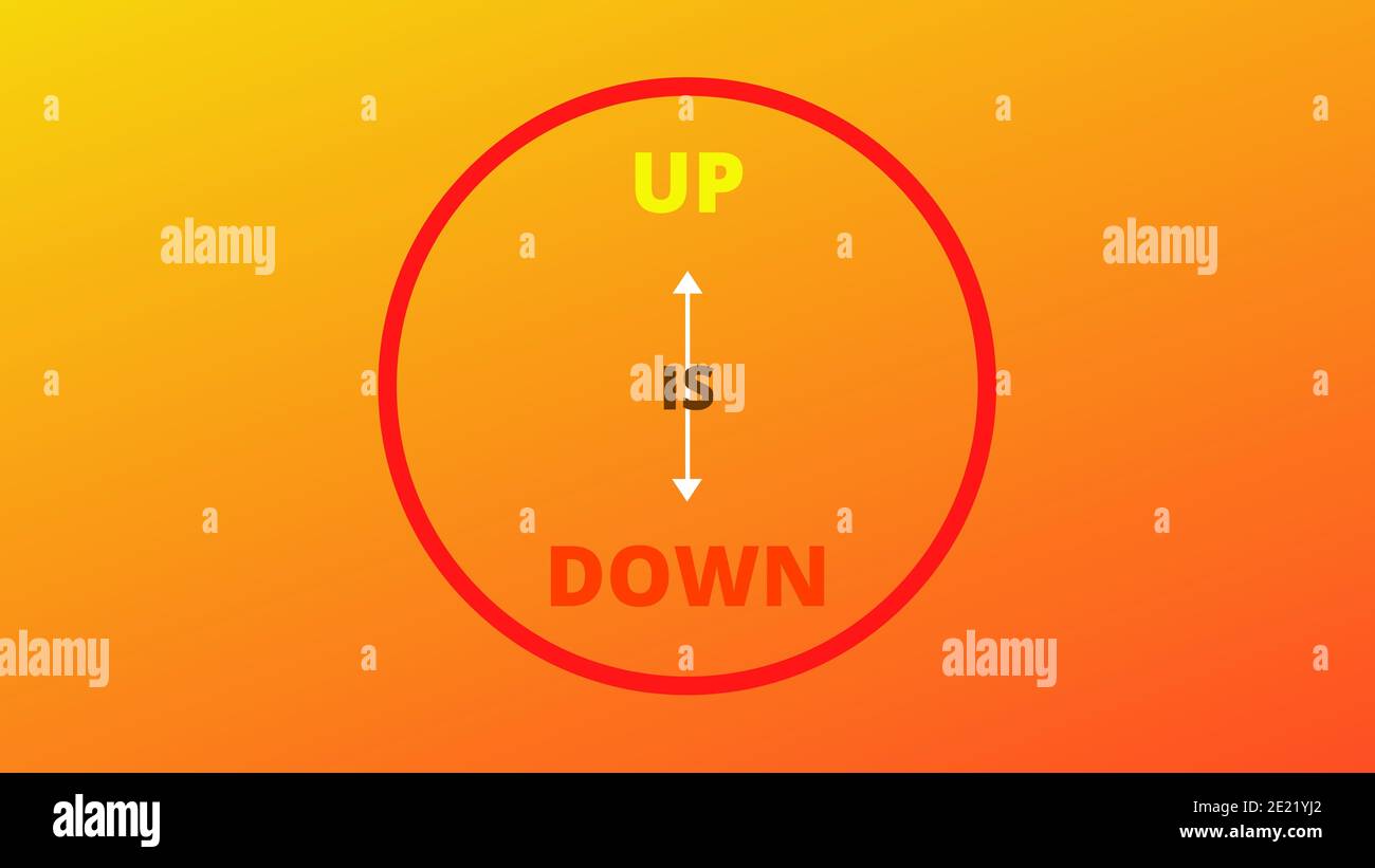 Up is down mantra logo yellow brown orange in red circle on yellow ...