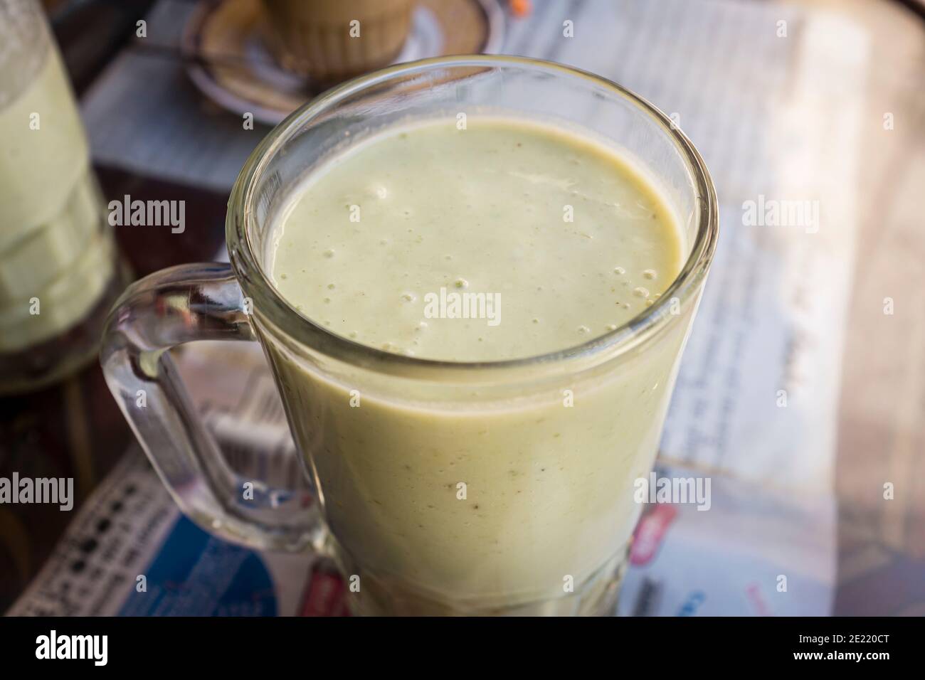 Avocado milkshake as served in the souk in the Medina of Fes, Morocco ...