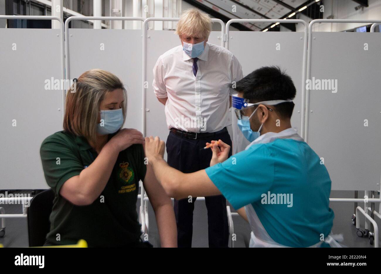 Prime Minister Boris Johnson at Ashton Gate Stadium in Bristol watches ...