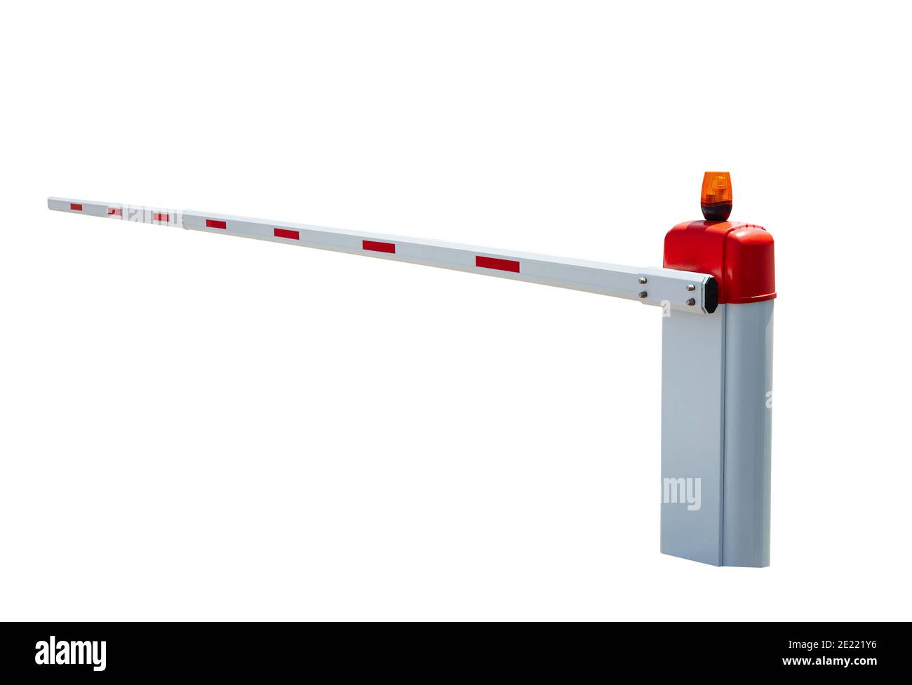 Red white gate road barrier isolated on white background with clipping ...