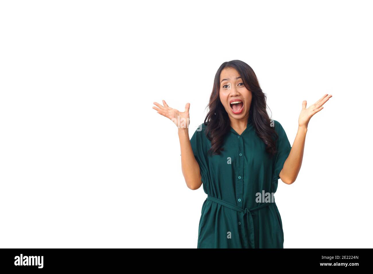 Asian girl is surprised she is excited.White background studio Stock ...