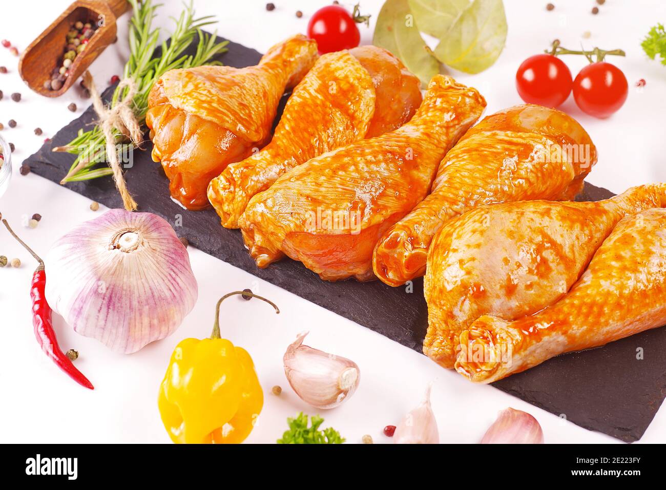 Marinated chicken dramstick with spices for cooking Stock Photo - Alamy